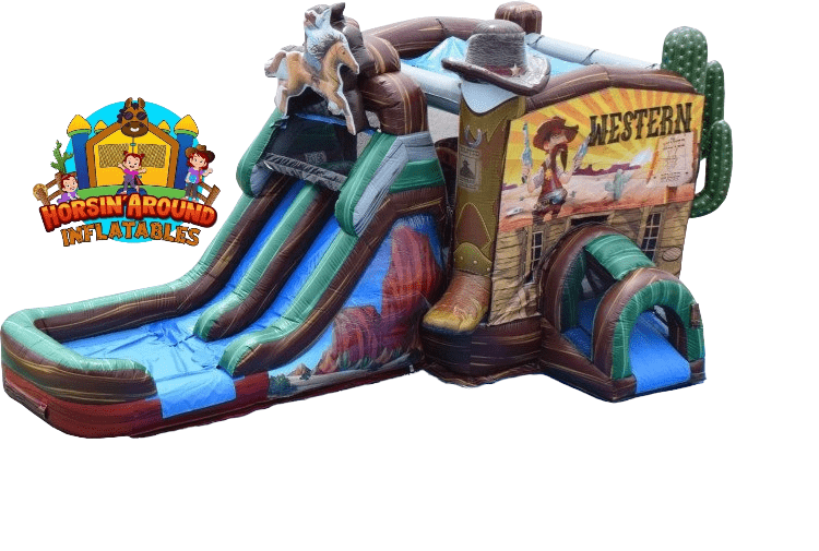 Cowboy Western w/Dual Lane Slide (Wet/Dry) - Horsin' Around Inflatables ...